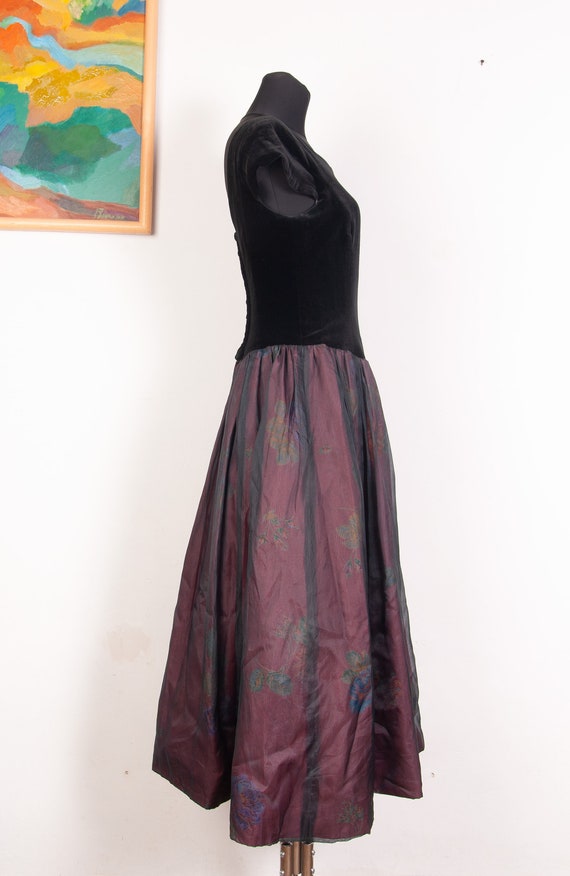 Laura Ashley 80s Velvet Silk Taffeta dress / 80s bas… - Gem