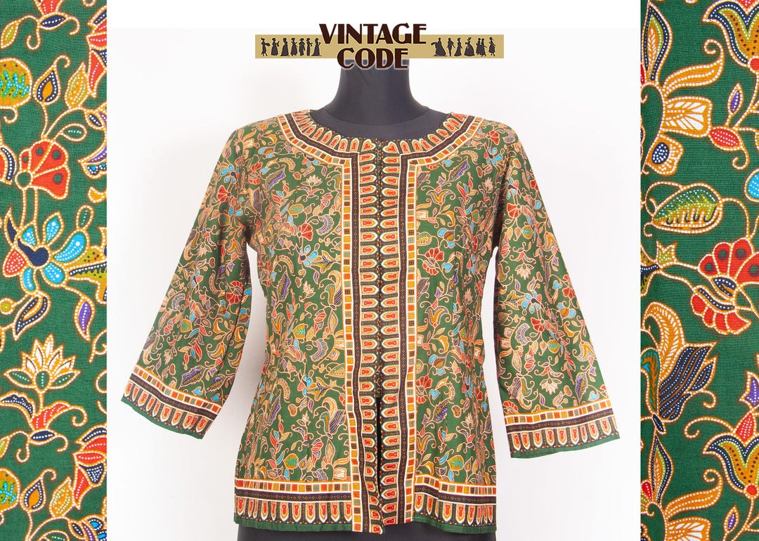 Green Malaysian Singapore Hand Painted Batik Women's Blouse ...