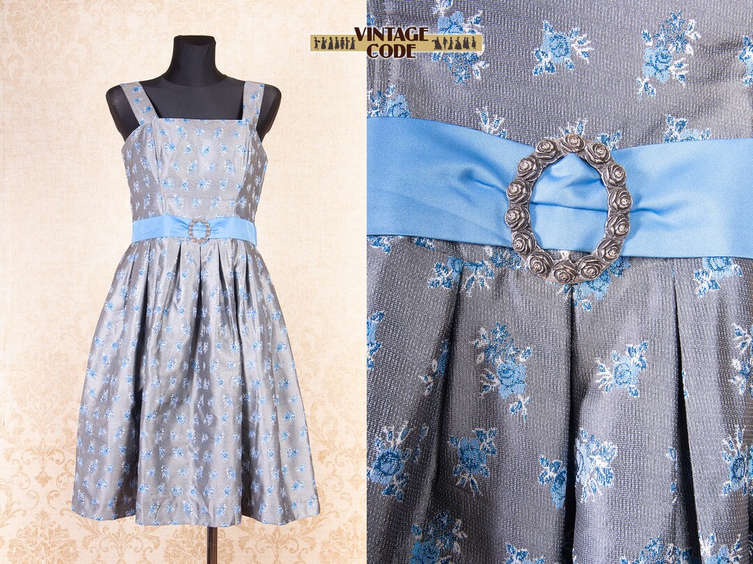 Silver Grey Blue Roses Print Prom Evening Strap Dress / - Etsy
