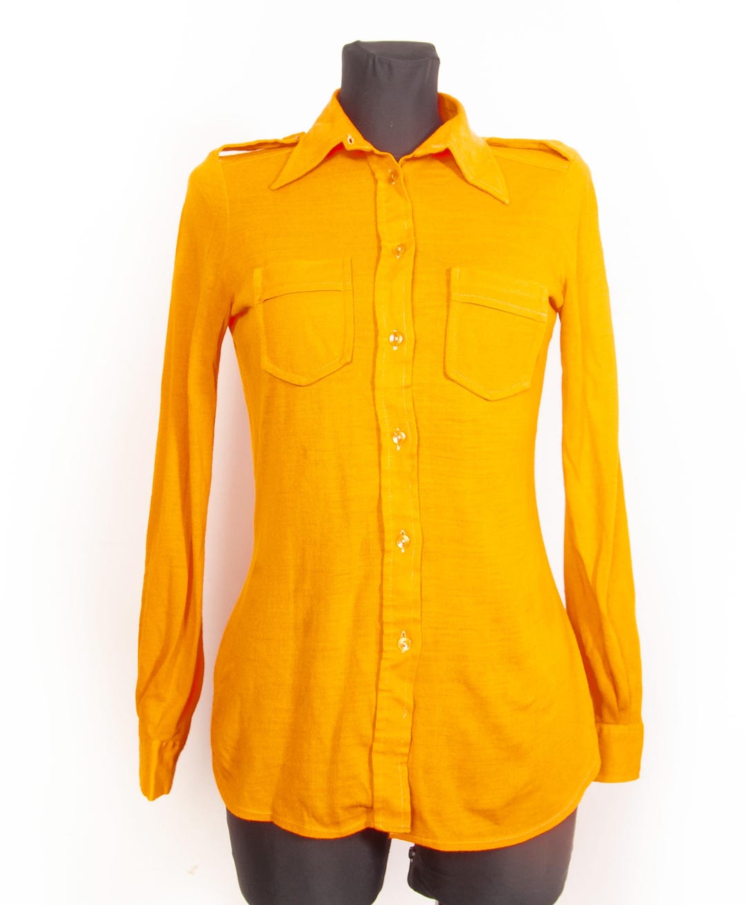 70s Mod Carrot Orange Soft Fabric Shirt Blouse Top / Dagger Pointed ...