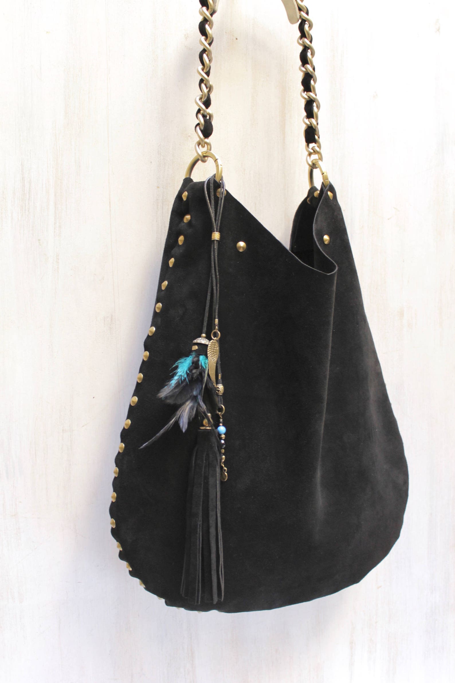 Suede Boho BAG Black Shoulder Bag Leather Hobo Bag Soft | Etsy
