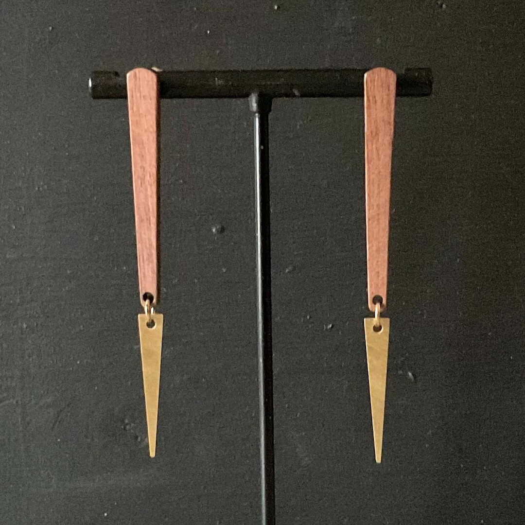 Long Natural Wood Spike With Brass Spike Earrings, Posts - Etsy