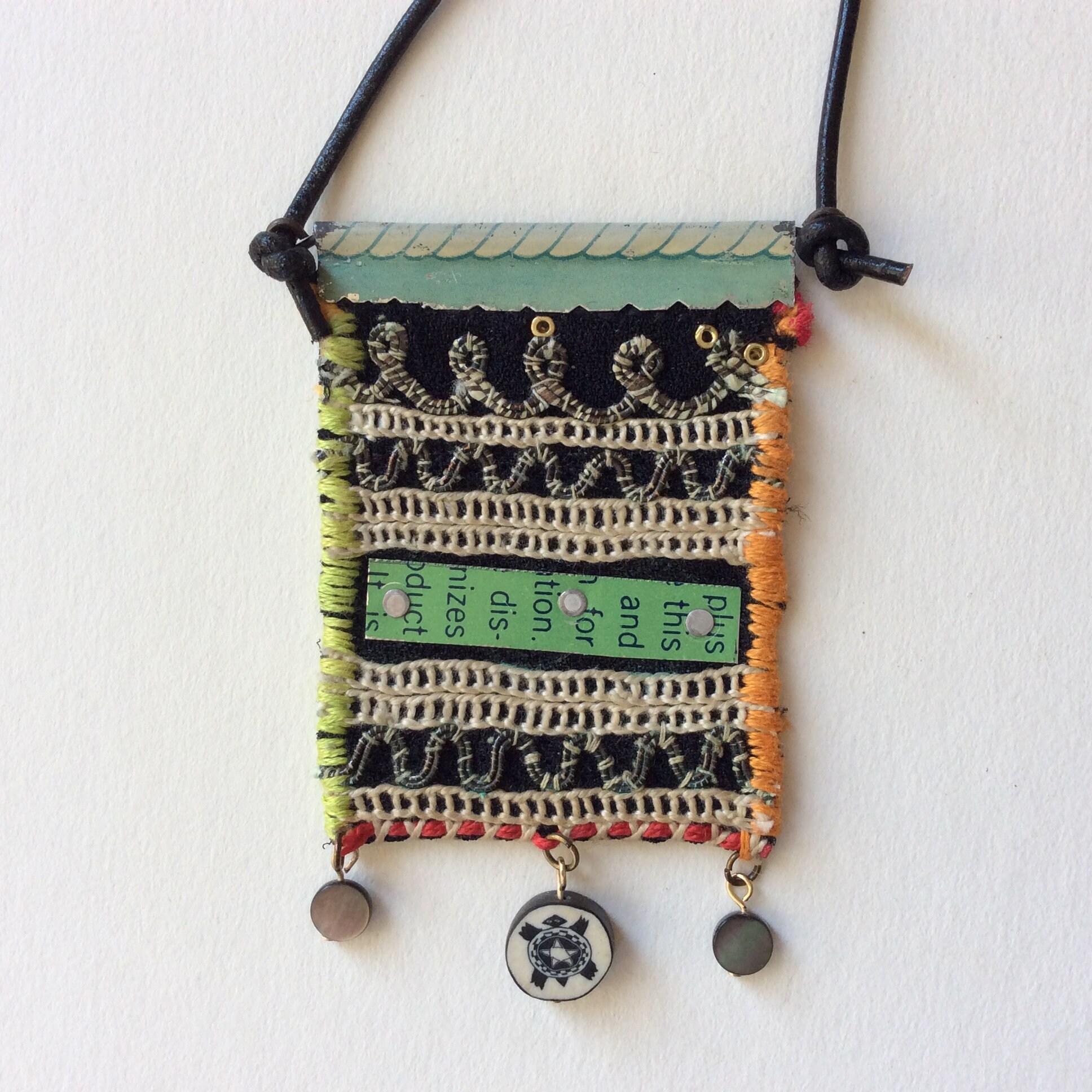 Repurposed Textile & Tin Art Necklace Vintage Materials - Etsy UK
