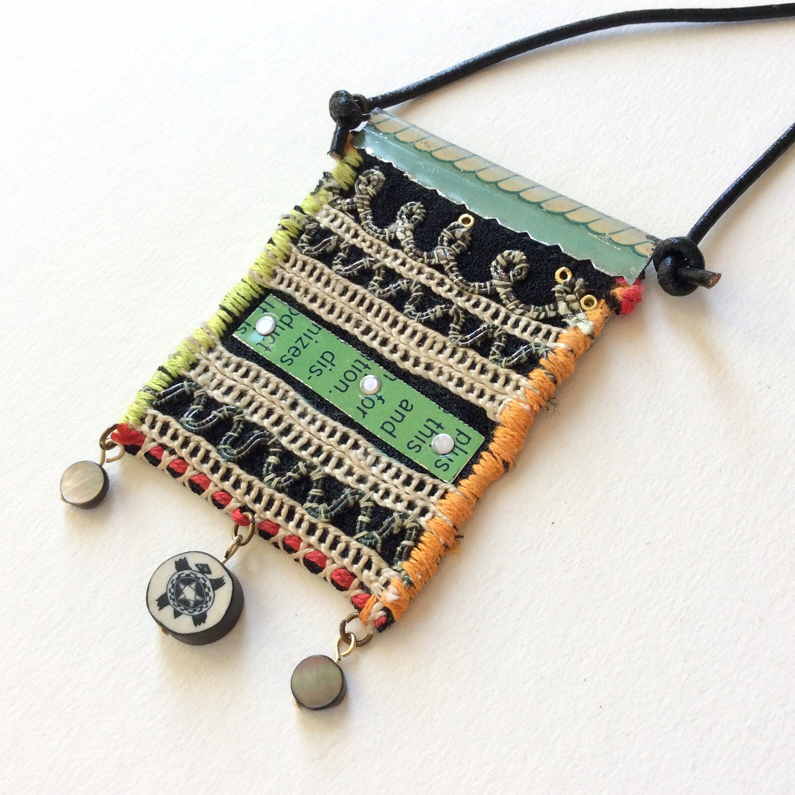 Repurposed Textile & Tin Art Necklace Vintage Materials - Etsy UK