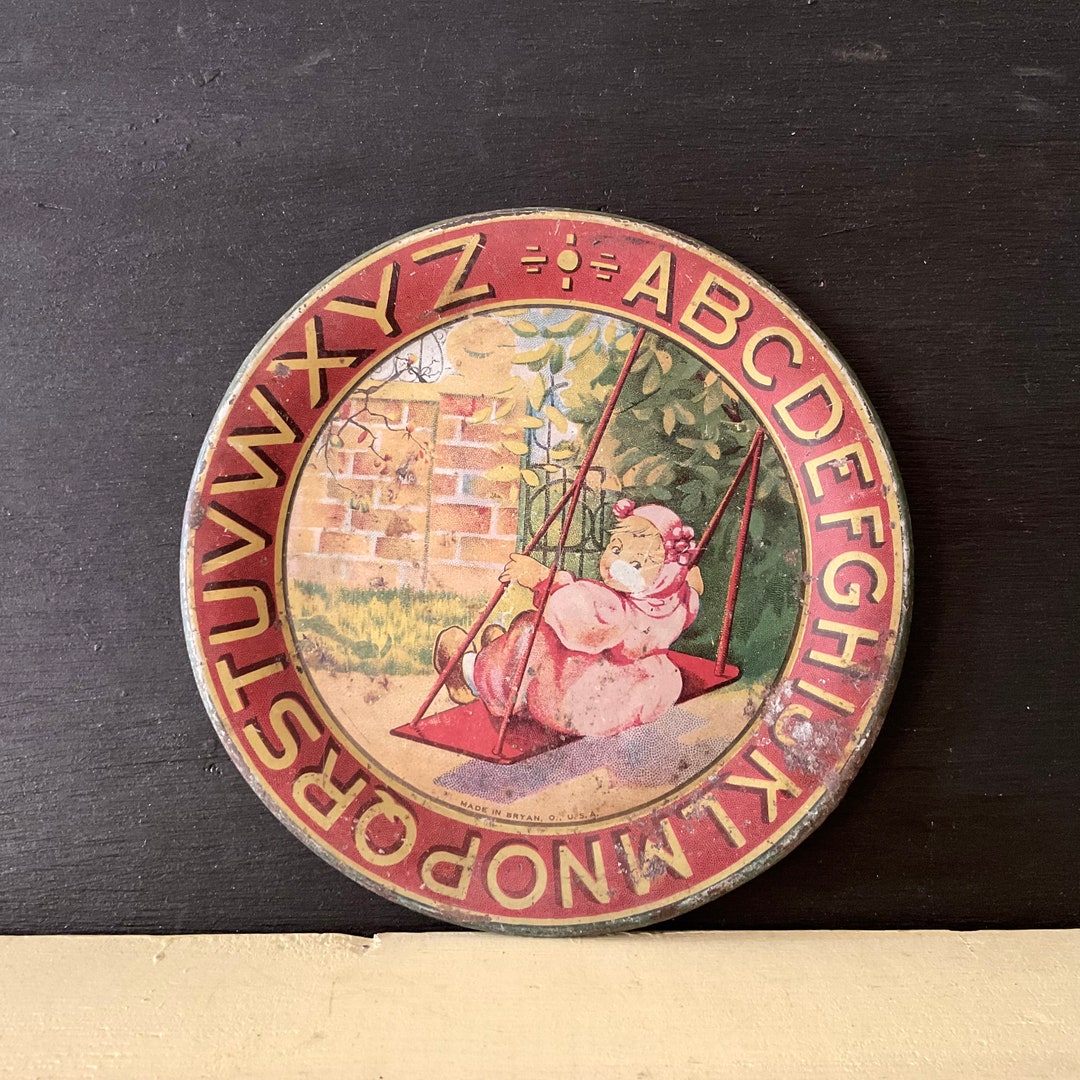 Antique Childs Abc's Tin Plate Alphabet Plate Girl on - Etsy