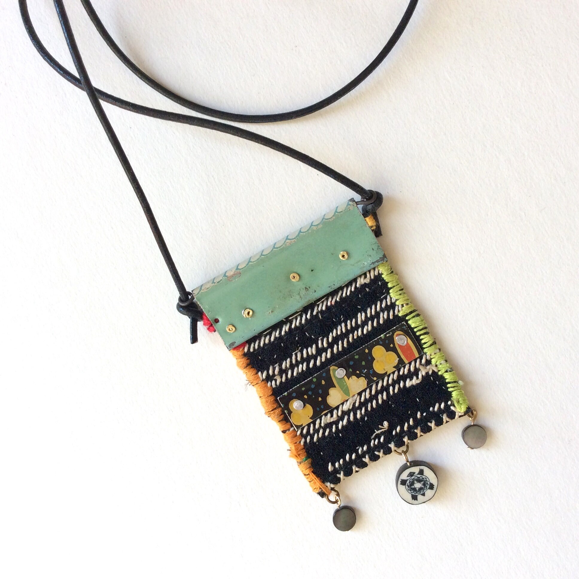 Repurposed Textile & Tin Art Necklace Vintage Materials - Etsy UK