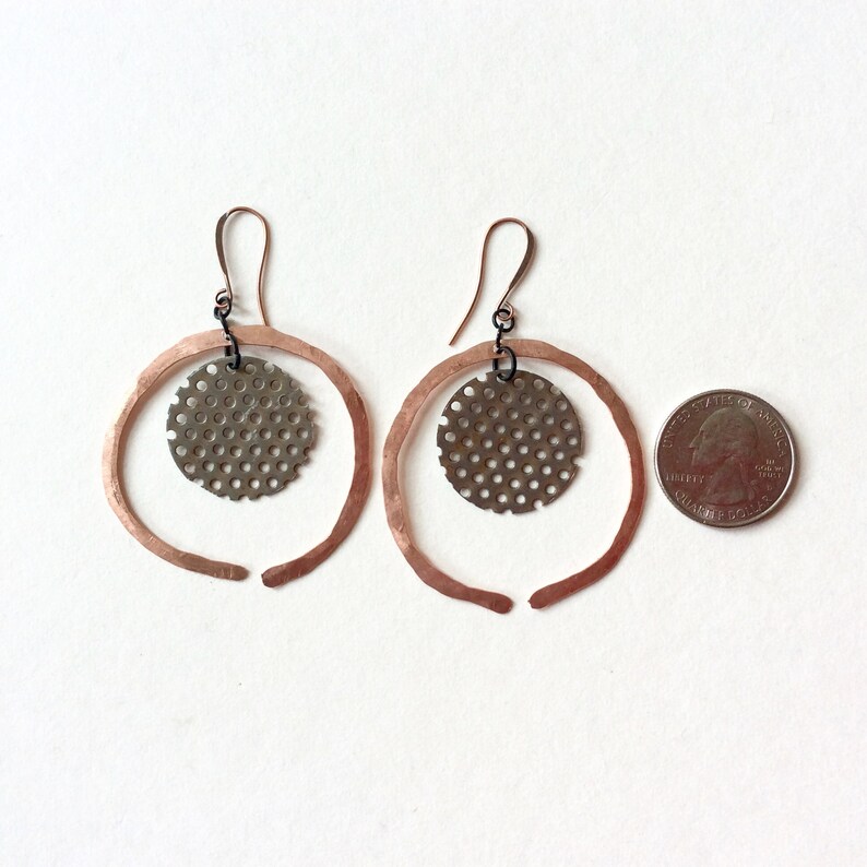 Large Hammered Copper Hoop Earrings Lightweight Hand Forged | Etsy