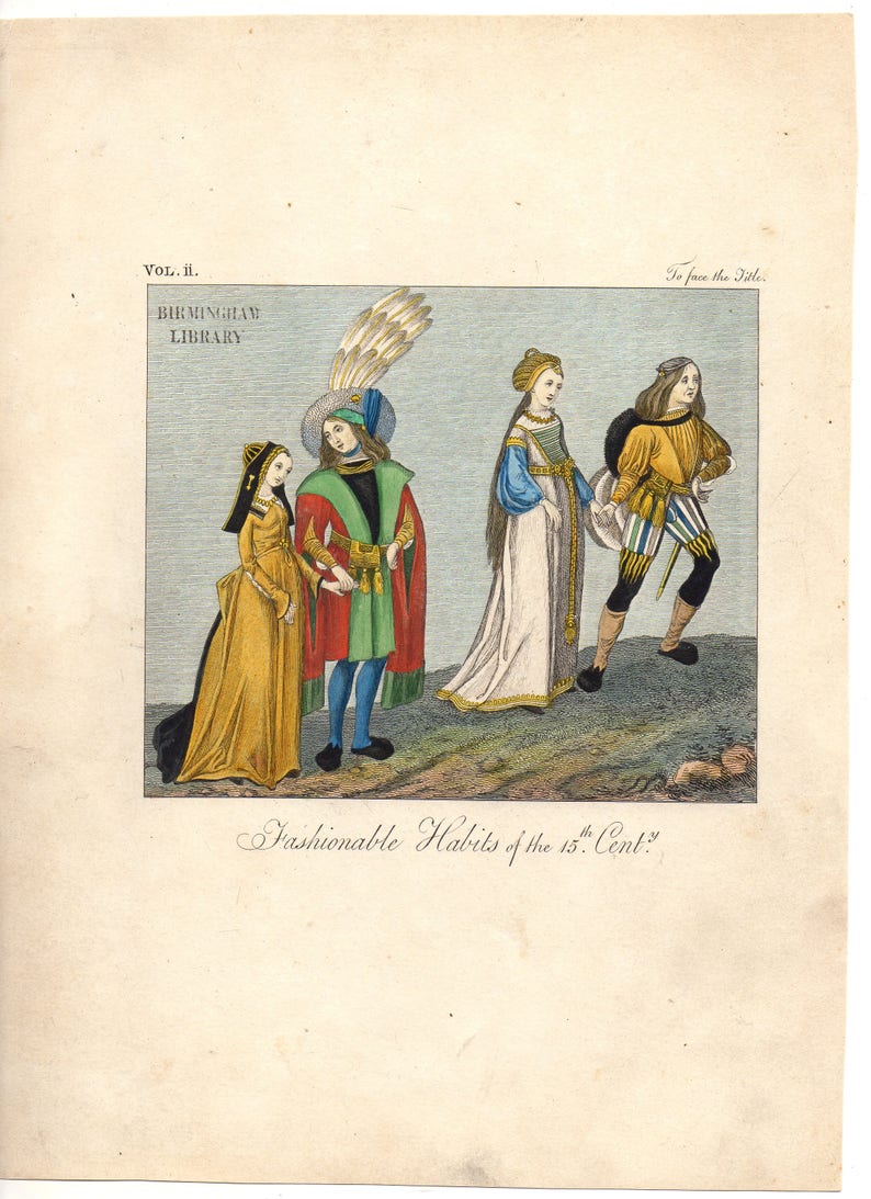 Original Fashionable Habits of the 15th Century Hand Tinted | Etsy
