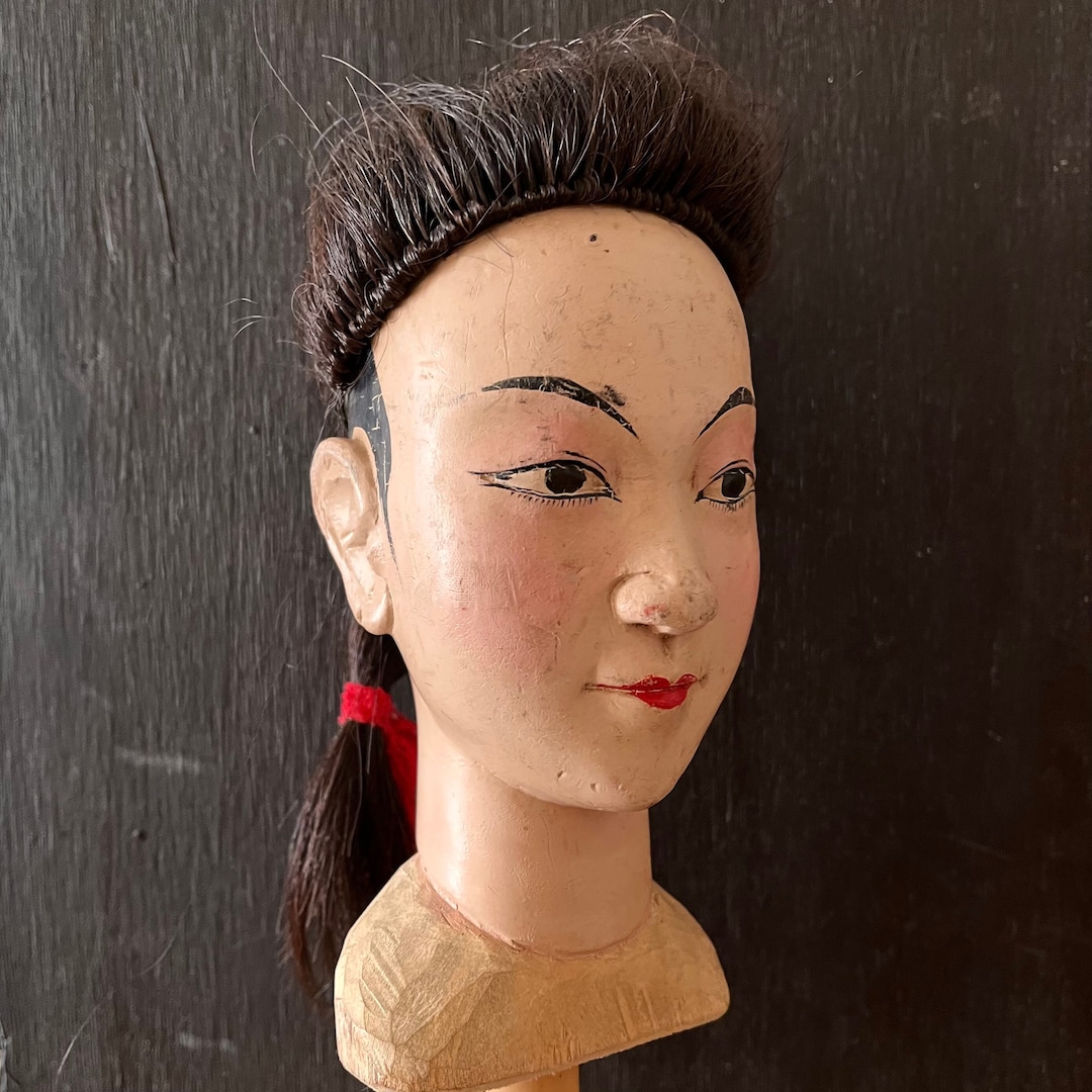 Beautiful Chinese Wood Puppet Head With Braided Hair Vintage - Etsy
