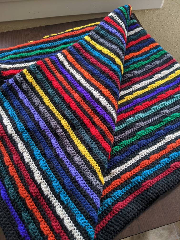 Geometric Multicolor Crochet Afghan, Crochet Blanket, Handmade Blanket ...