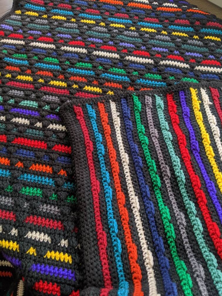 Geometric Multicolor Crochet Afghan, Crochet Blanket, Handmade Blanket ...