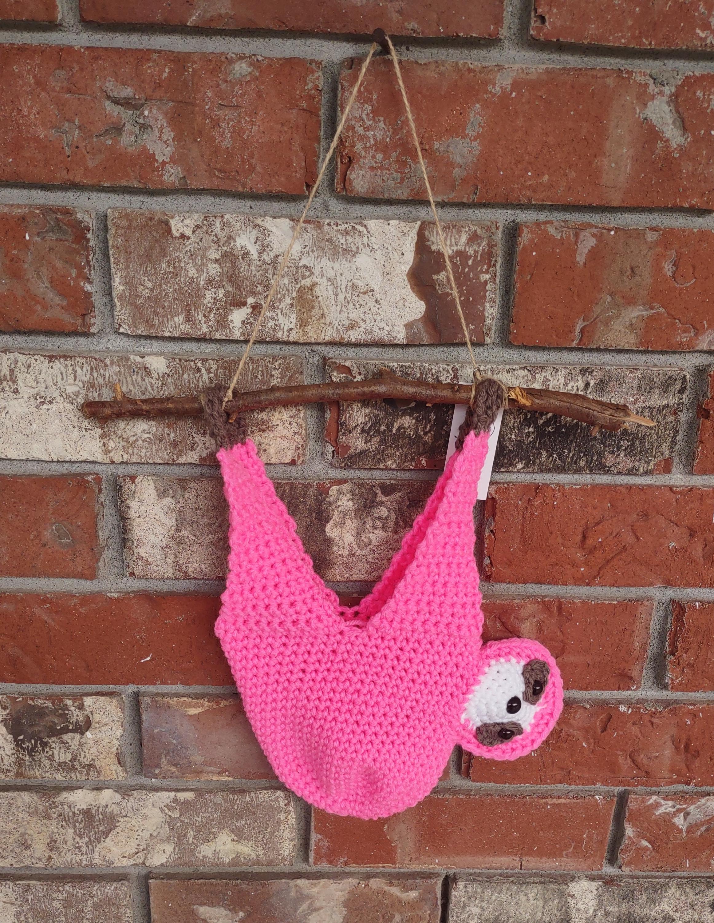 Super Sloth Plant Hanger, Handmade Plant Hanger, Brown Sloth, Pink ...