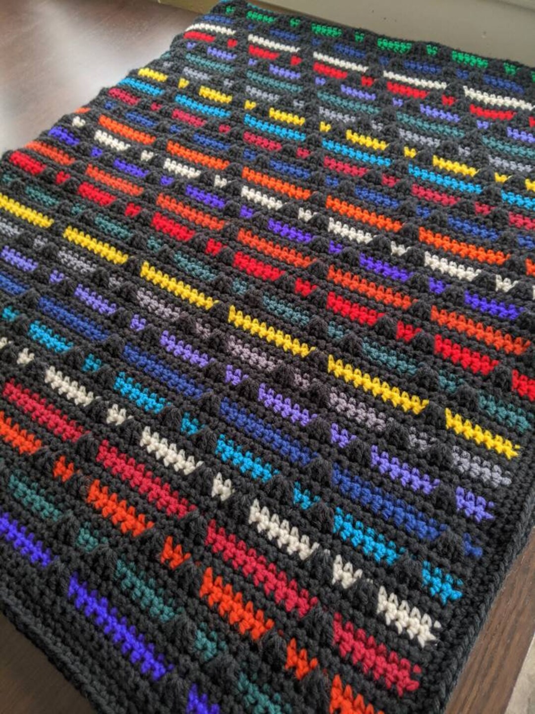 Geometric Multicolor Crochet Afghan, Crochet Blanket, Handmade Blanket ...