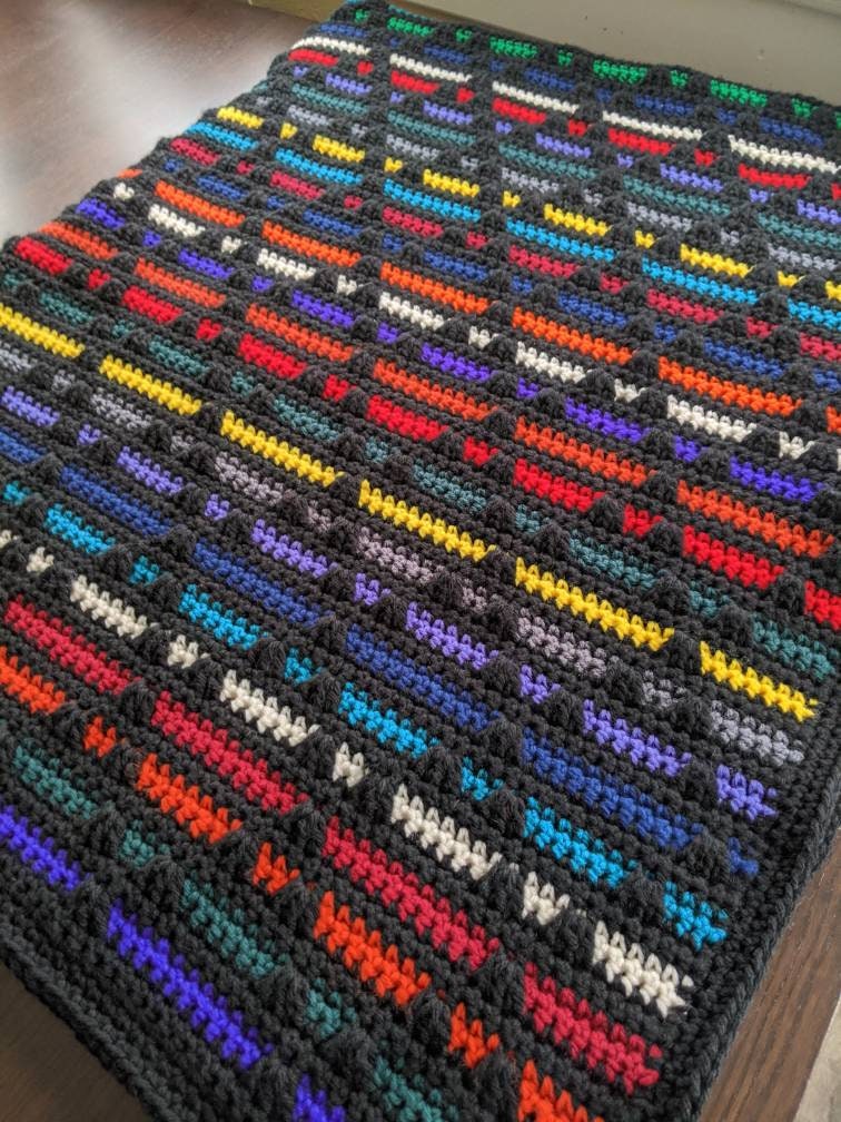 Geometric Multicolor Crochet Afghan, Crochet Blanket, Handmade Blanket ...