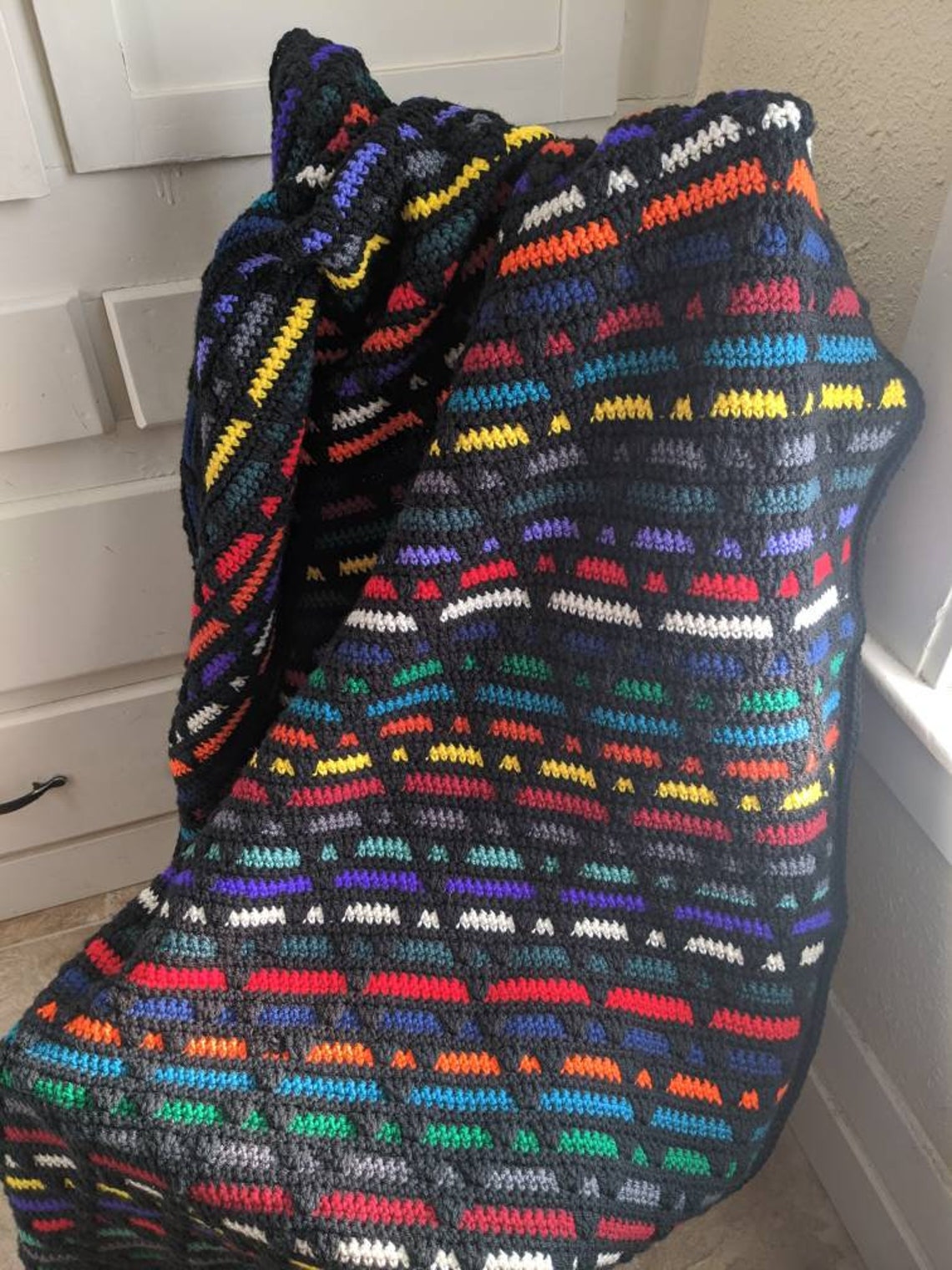 Geometric Multicolor Crochet Afghan, Crochet Blanket, Handmade Blanket ...
