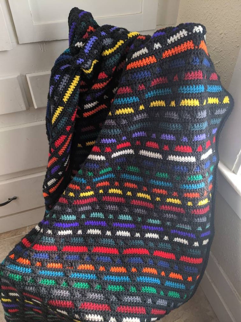 Geometric Multicolor Crochet Afghan, Crochet Blanket, Handmade Blanket ...