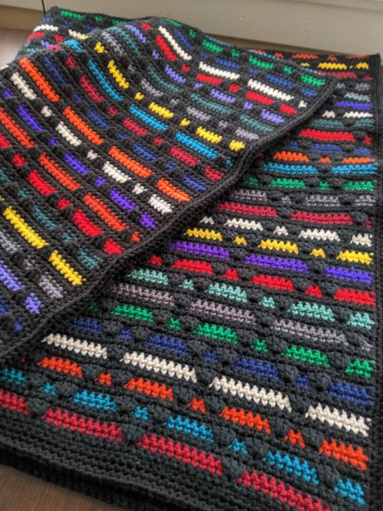 Geometric Multicolor Crochet Afghan, Crochet Blanket, Handmade Blanket ...