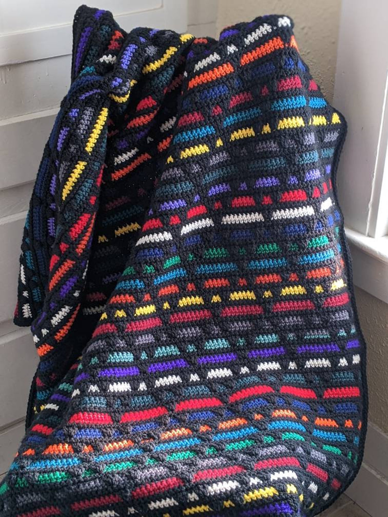 Geometric Multicolor Crochet Afghan, Crochet Blanket, Handmade Blanket ...