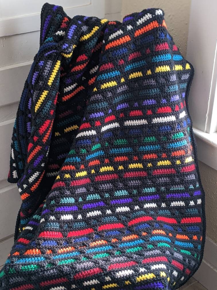 Geometric Multicolor Crochet Afghan, Crochet Blanket, Handmade Blanket ...