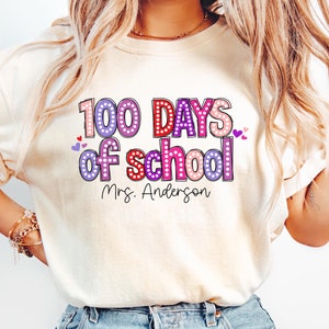 Personalized 100 Days of School Doodle Letters Shirt, Customized 100th ...