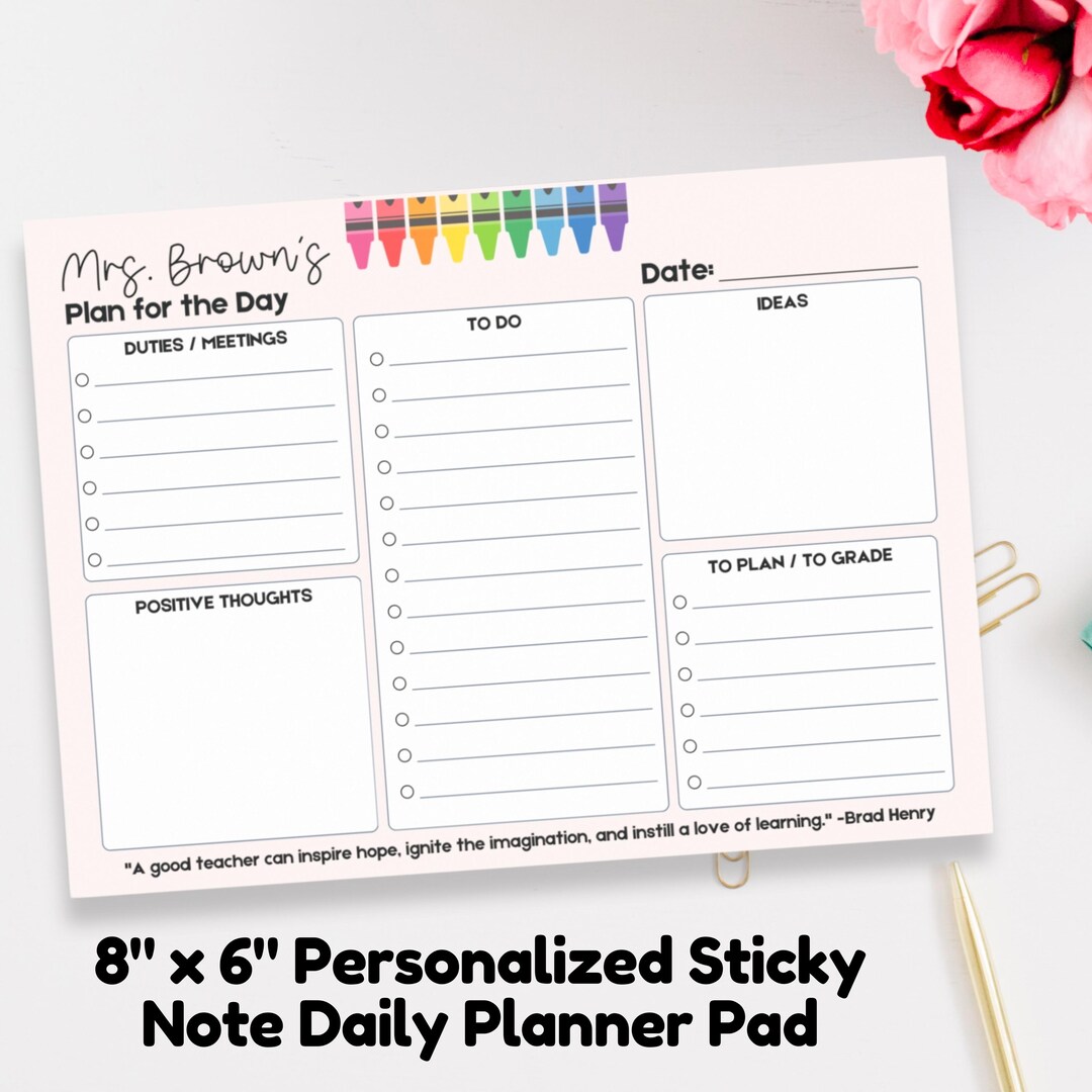 Personalized Sticky Notes for Teacher to Do List Notepad, Custom ...