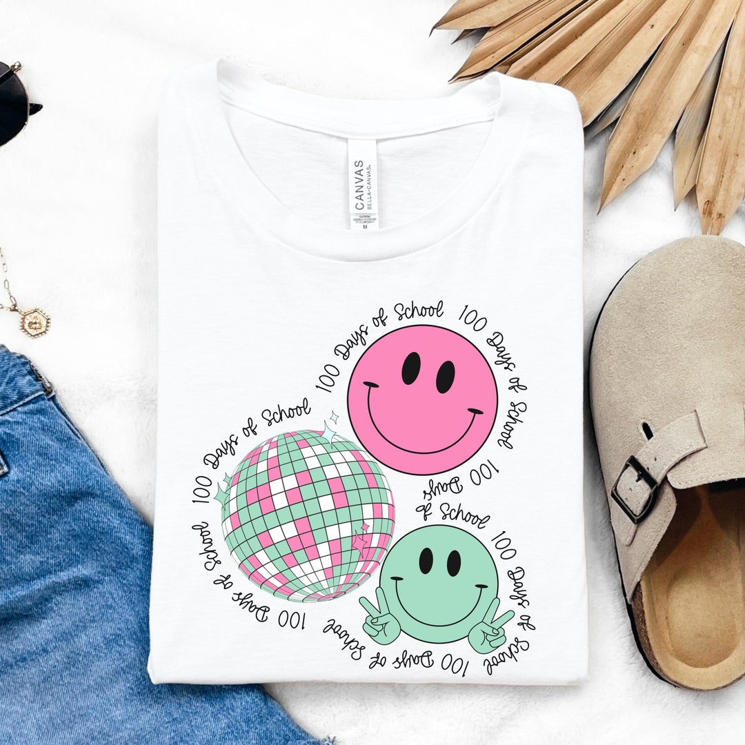 Retro Smiley Face 100 Days of School Shirt Disco, Teacher Disco Ball ...