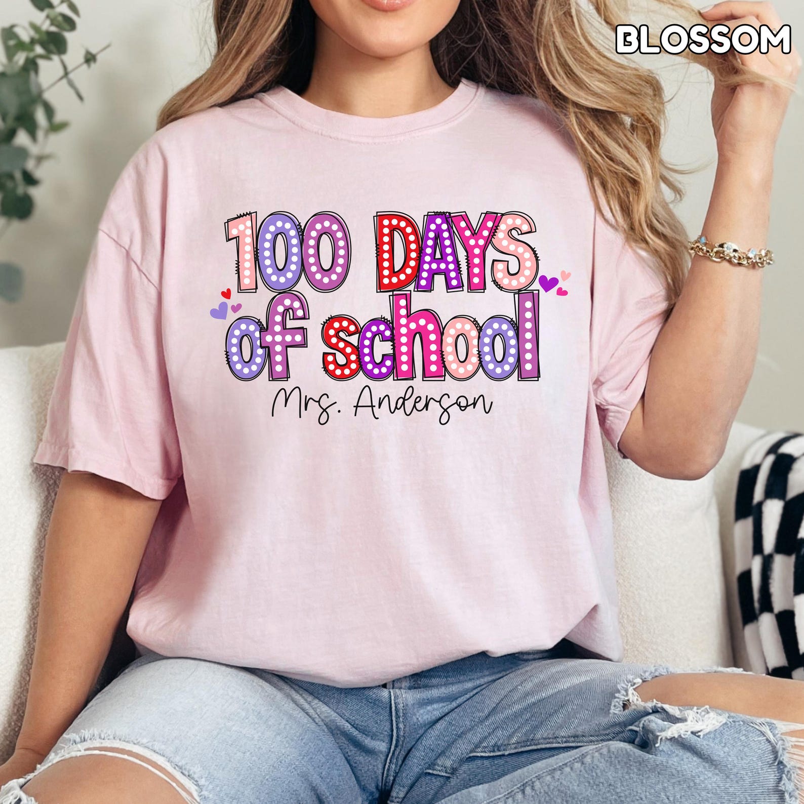Personalized 100 Days of School Doodle Letters Shirt, Customized 100th ...