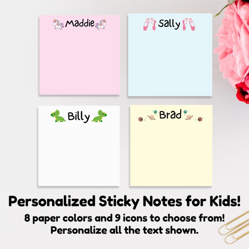 Personalized Sticky Notes for Kids, Custom Kids Sticky Notes, Kids ...