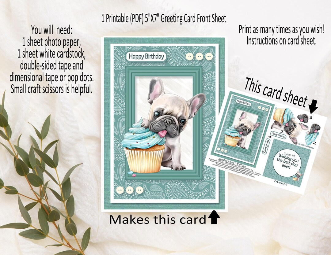Frenchie Cupcake 3D Layered Printable Greeting Card Kit - Etsy
