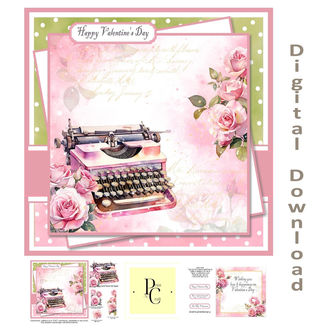 Valentine Typewriter 7x7 Cardmaking Kit, Digital Download, 3D Layered ...
