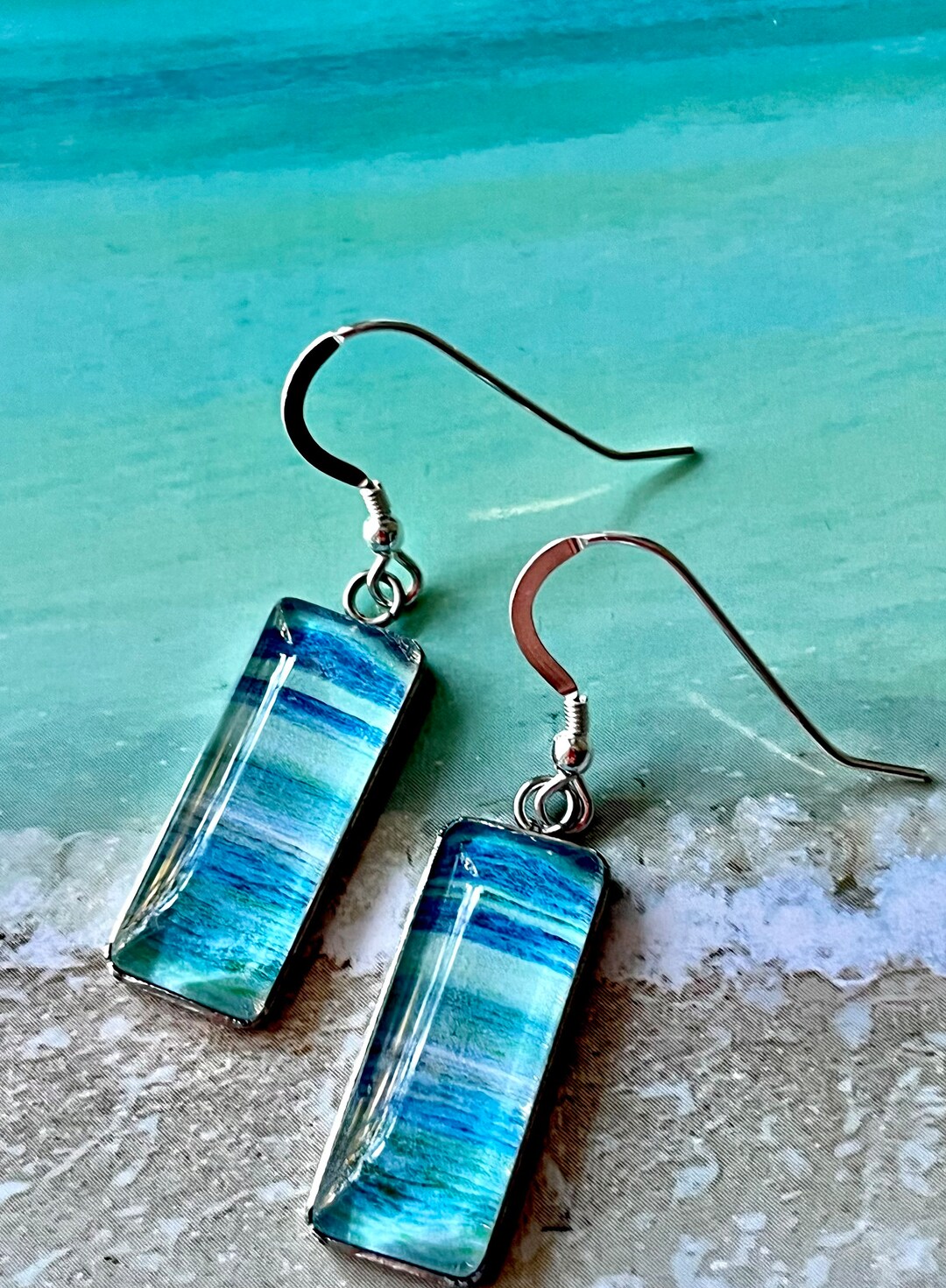 Ocean Blues Photo Earrings, Ocean Abstracts Drop Earrings, Beachy Gift ...