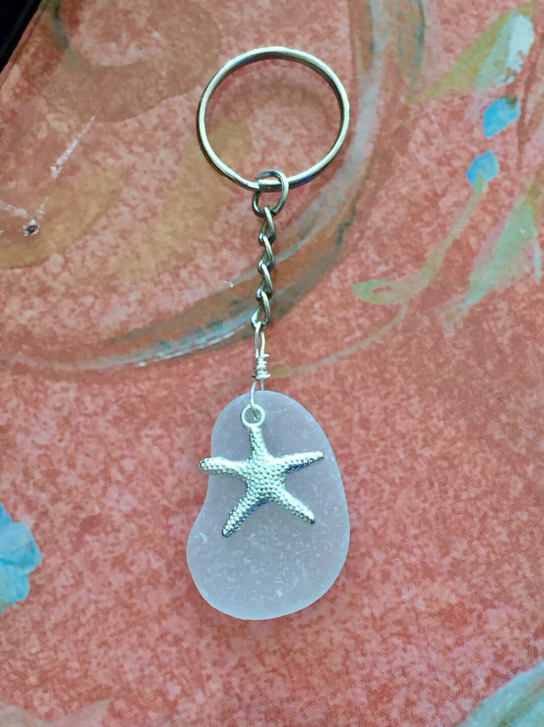 Sea Glass Key Chain - Starfish Key Ring, Seaglass and Starfish Keychain ...