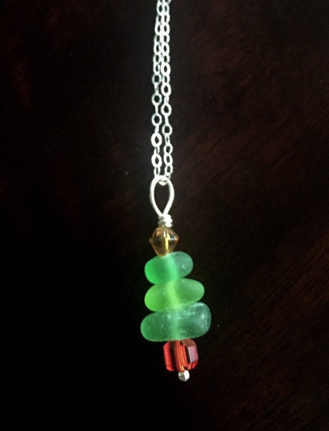 Sea Glass Christmas Tree Necklace, Holiday, Pendant, Gift for Her ...