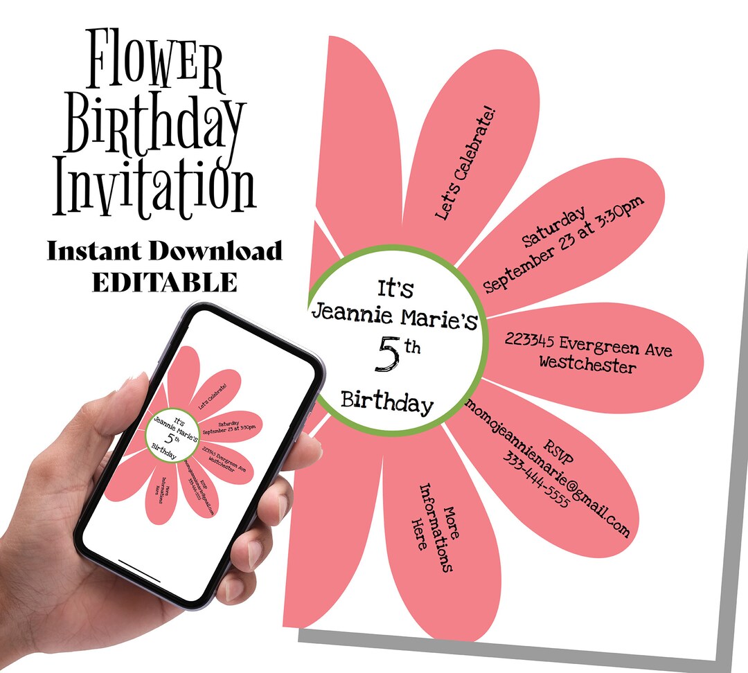 Flower Birthday Party Invitation Printable, Editable - Etsy