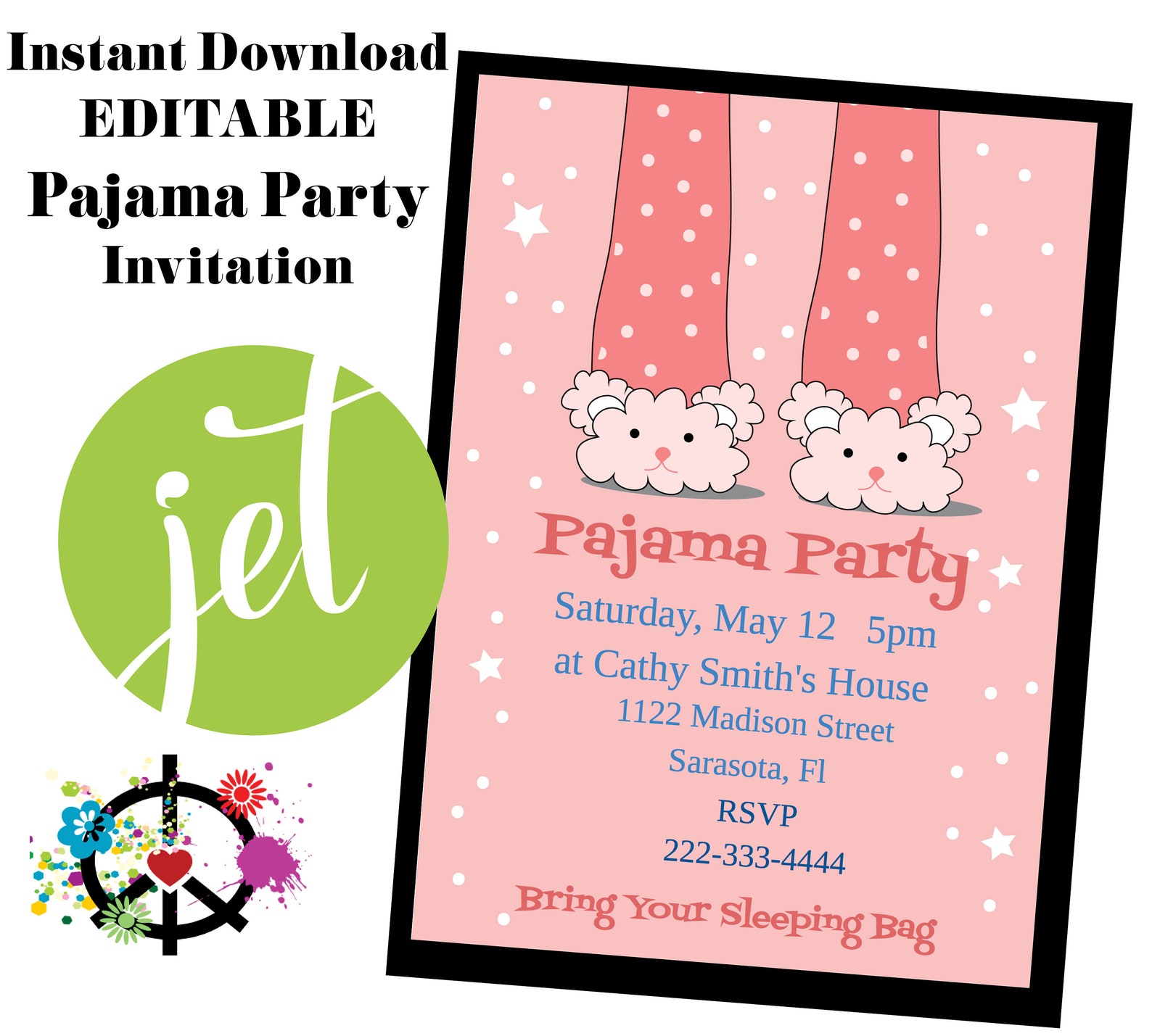 Pajama Party Invitation Printable, Editable - Etsy