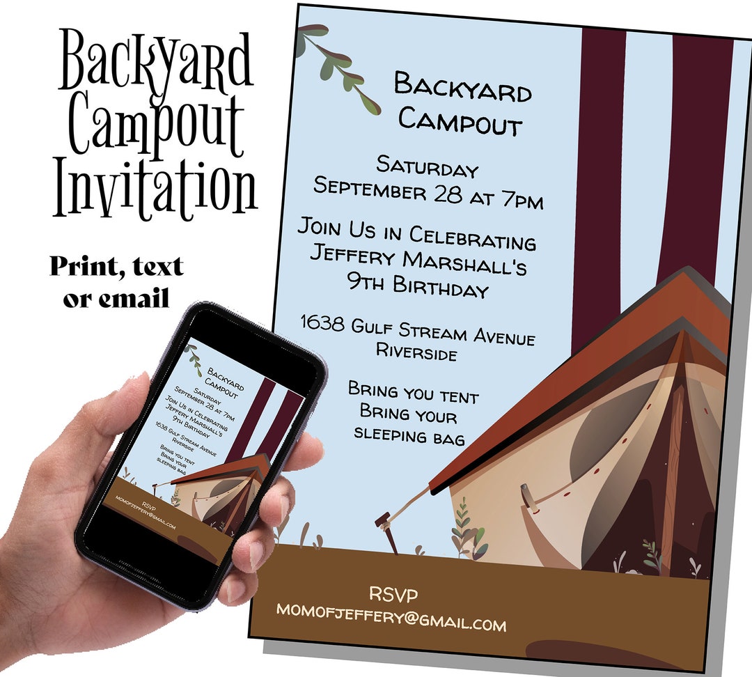 Backyard Campout Camping Tent Party Template Editable Invitation - Etsy