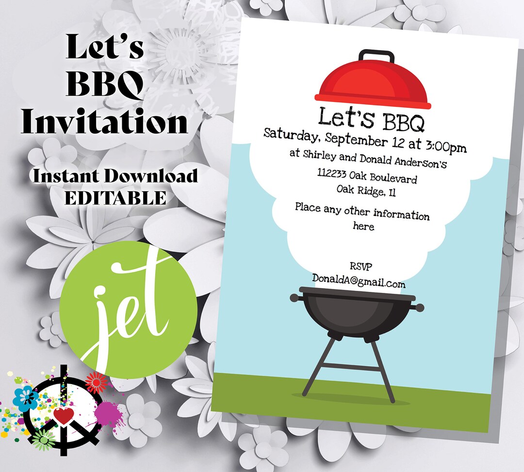 BBQ Barbecue Cookout Invitation Instant Download - Etsy