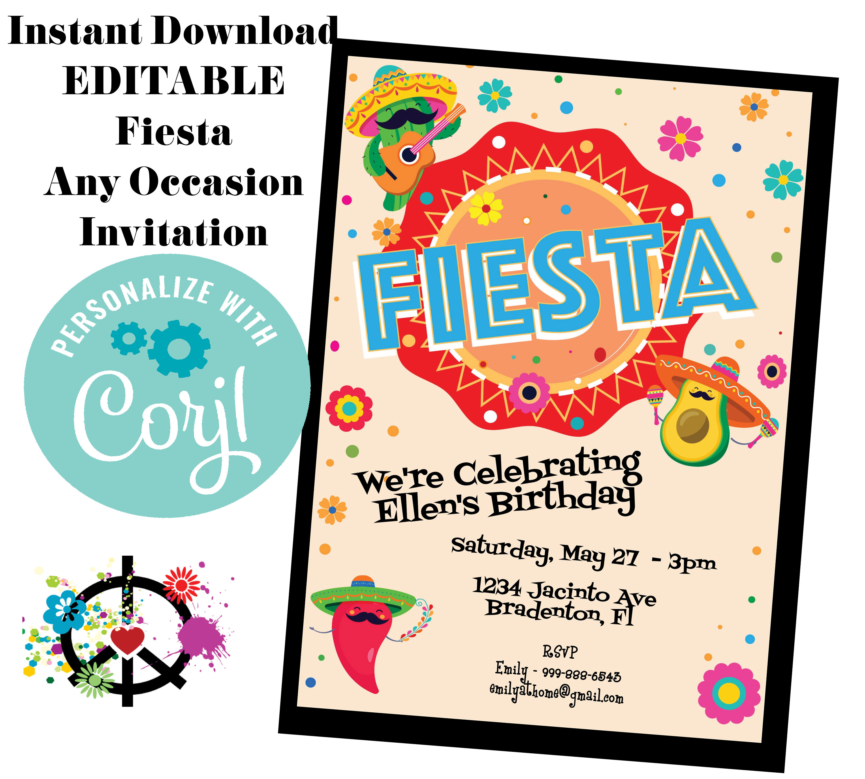 Fiesta Printable, Editable Birthday All Occasion Party Invitation - Etsy