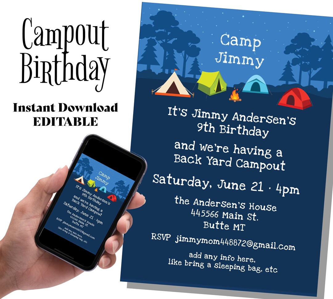 Backyard Camp Tent Party Template Editable Invitation - Etsy