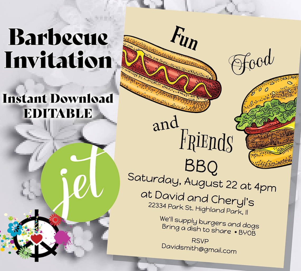 Barbecue BBQ Cookout Invitation Instant Download - Etsy