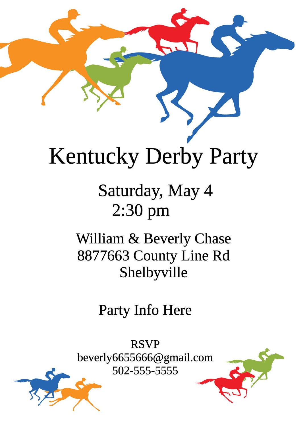 Kentucky Derby Party Invite Horse Race Template Print Email or Text - Etsy