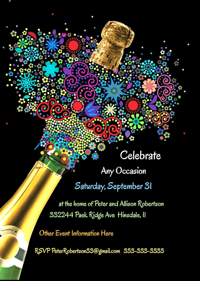 Celebrate Champagne Birthday Any Occasion Party Invitation Printable ...