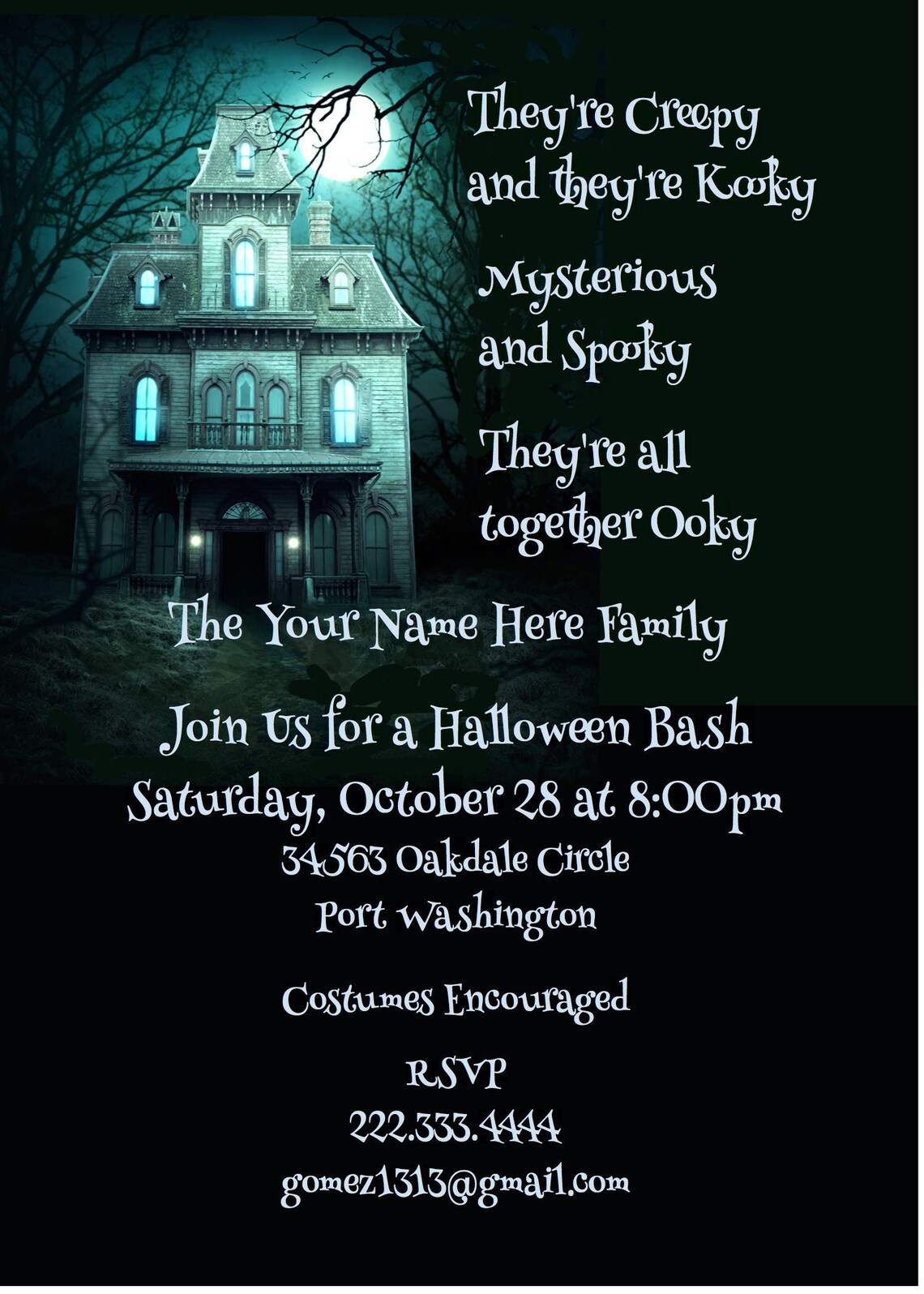 Addams Family Halloween Party Printable, Editable Invitation - Etsy