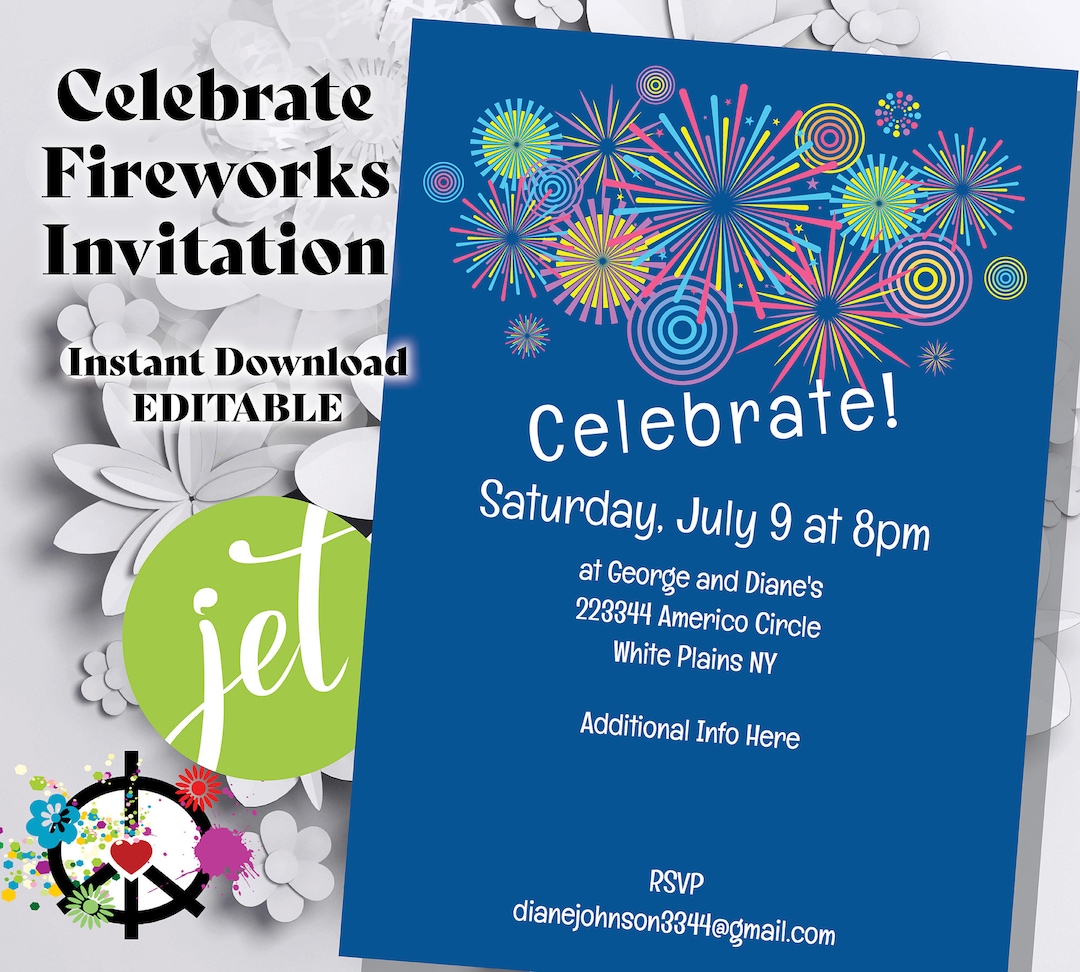 Fireworks Celebrate Invitation Instant Download - Etsy