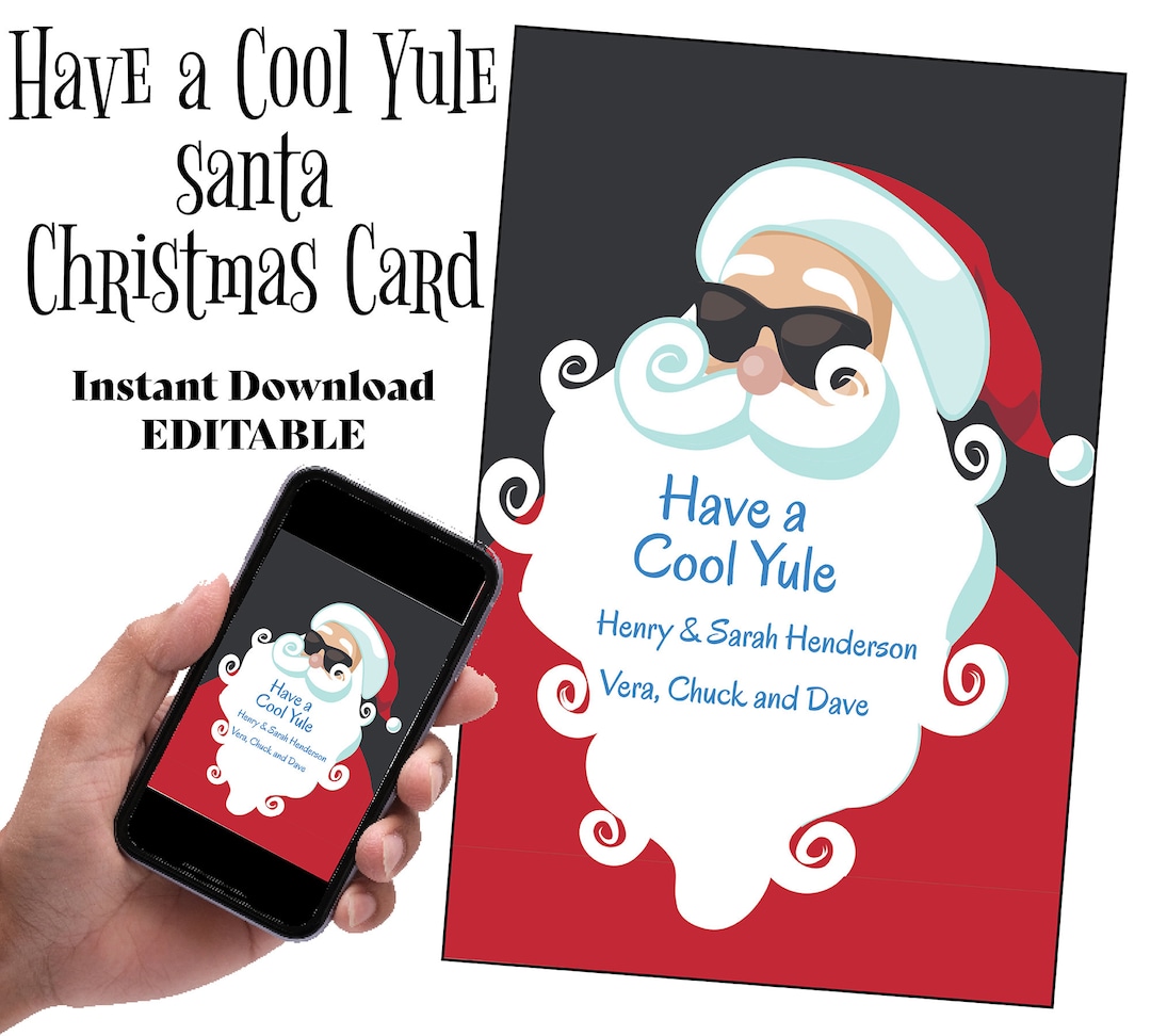 Have a Cool Yule Santa Sunglasses Christmas Card Editable Text, Email ...