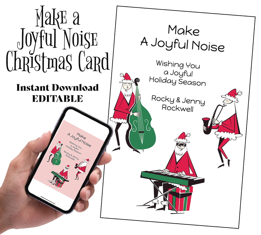 Music Theme Christmas Card Make a Joyful Noise Editable Text, Email or ...