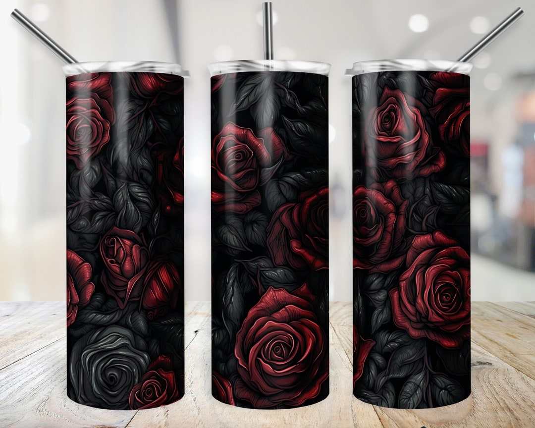 Gothic Roses Tumbler Wrap, SEAMLESS Red & Black Goth Cup Design ...