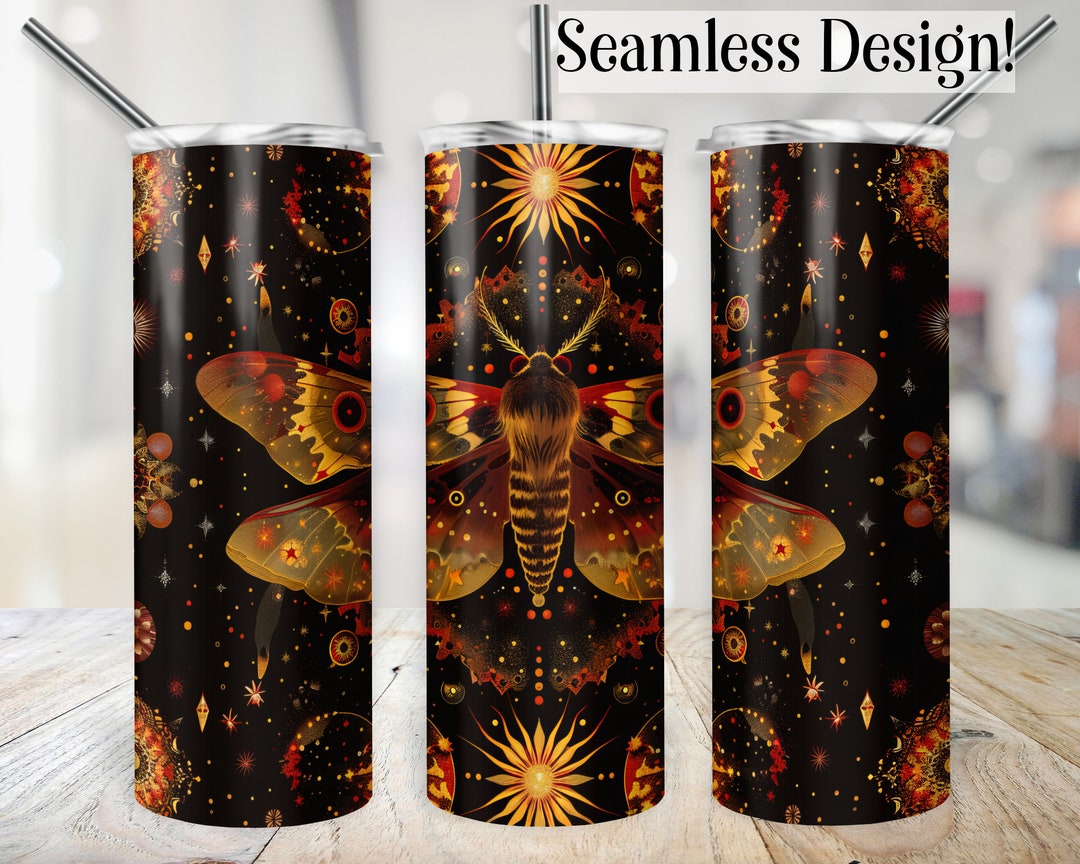 Gothic Moth Tumbler Wrap, SEAMLESS 20oz Witchy Entomology Cup Transfer ...