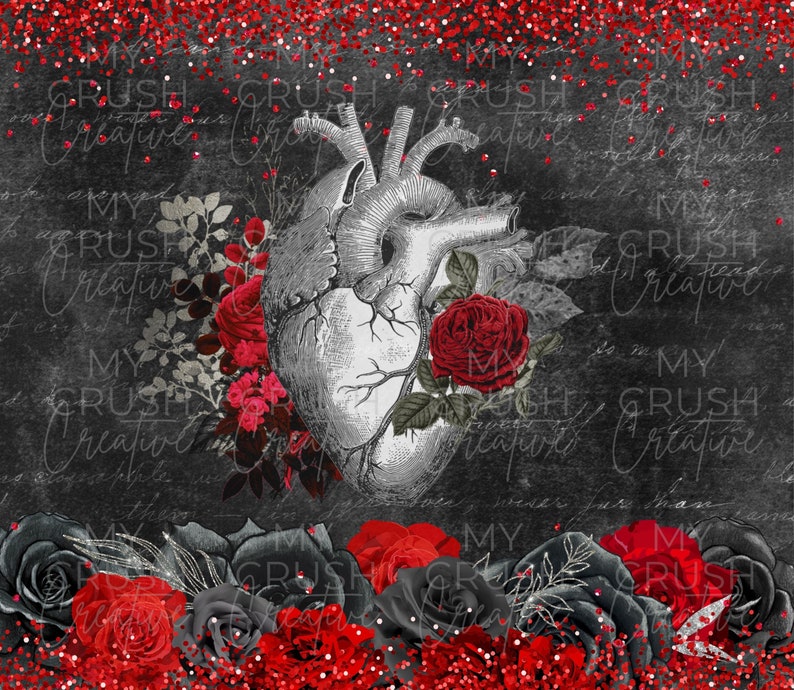 Heart Gothic Tumbler Wrap Anatomical Heart PNG Romantic Goth Black ...