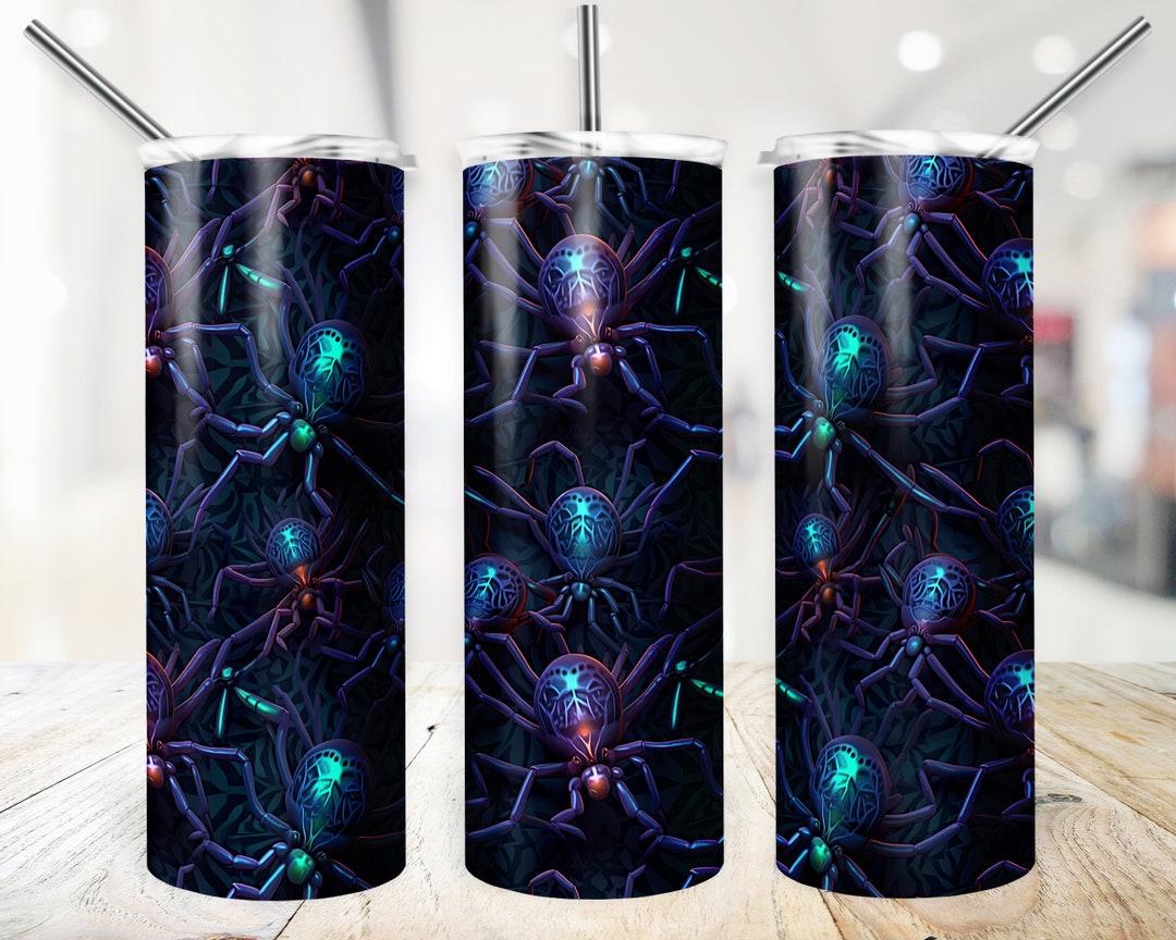 3D Halloween Tumbler Wrap SEAMLESS Bright Spider Cup Wrap Neon Spiders ...